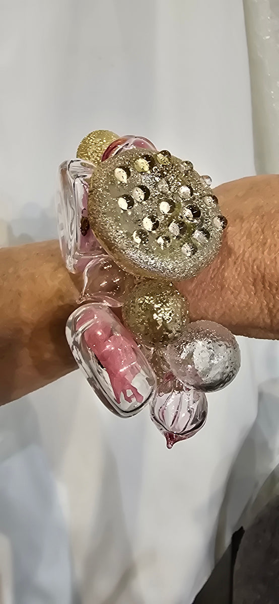 Pink and gold floral bracelet – Melissa Schmidt Contemporary glass jewelry