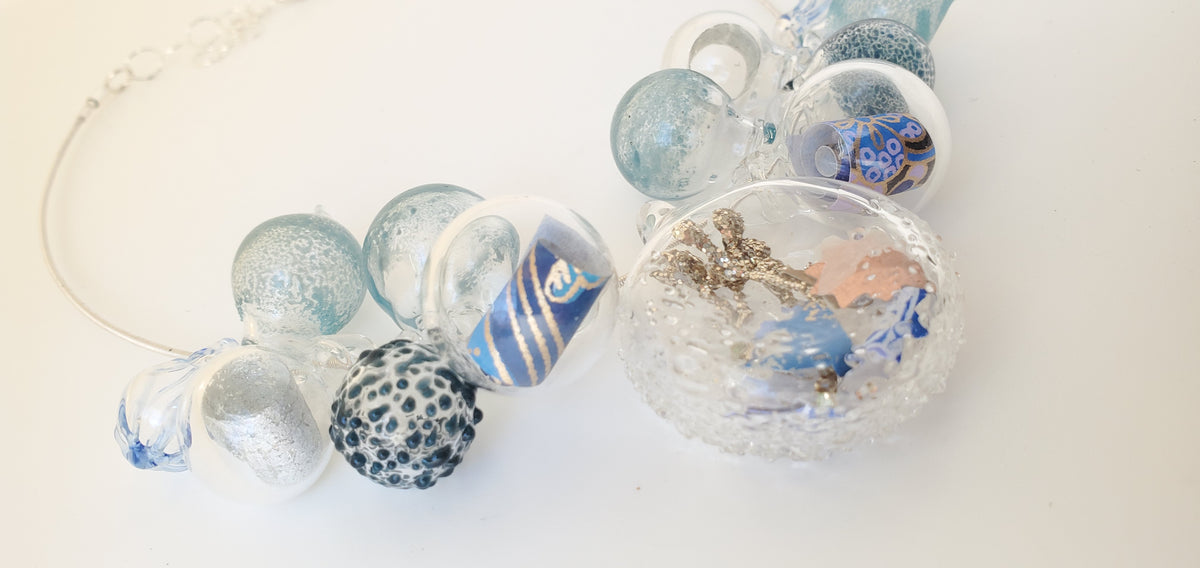 Blue statement necklace – Melissa Schmidt Contemporary glass jewelry